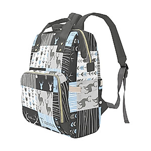 XOZOTY Deer Elk Antlers Feather Arrow Patchwork Diaper Bags with Name Waterproof Mummy Backpack Nappy Nursing Baby Bags Gifts Tote Bag for Women