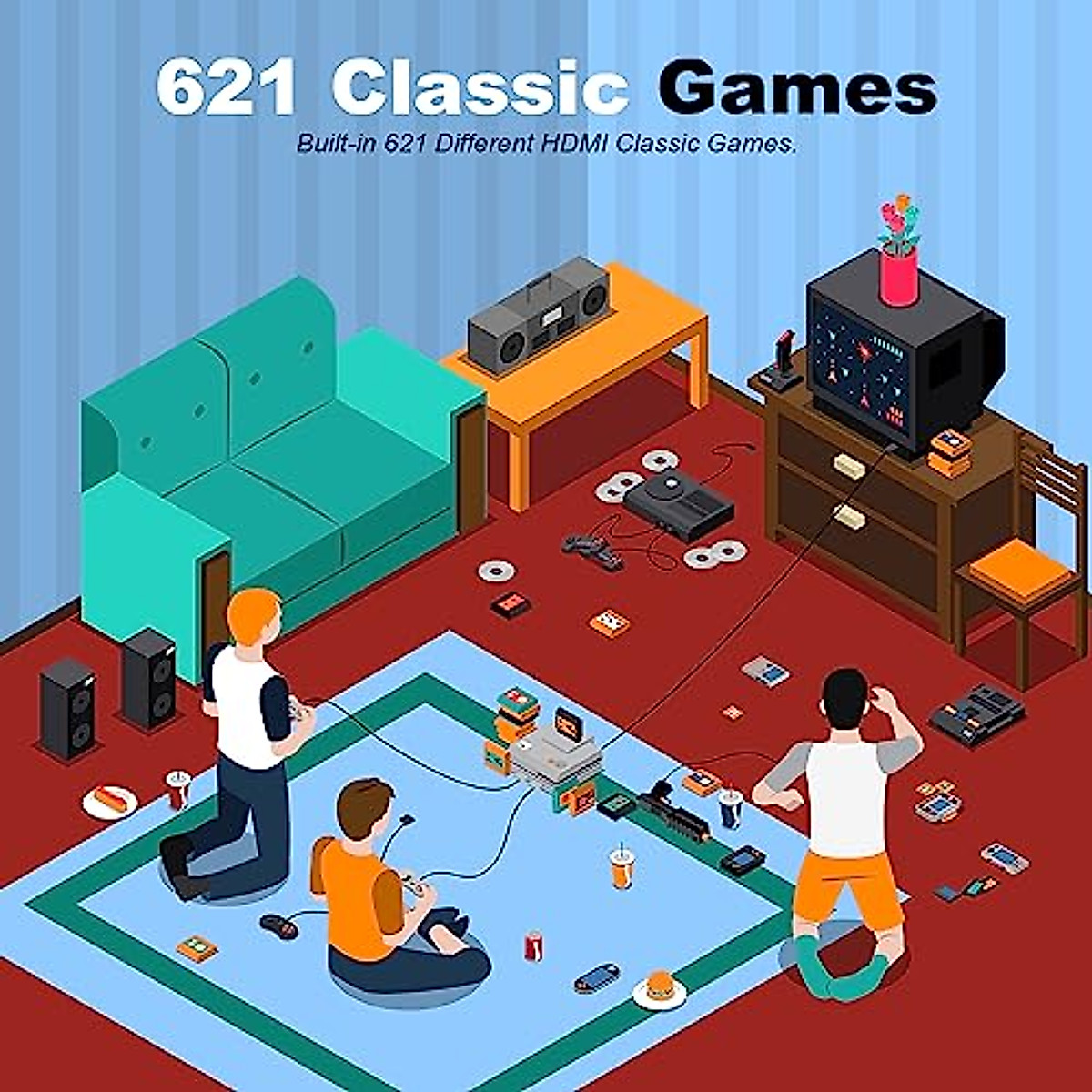 Retro Classic Game Console, 621 Different Classic Games, with TF Card, HDMI Classic Retro Game Console,Classic Game Play, Retro Game Play, Nostalgic Game Play HDMI Output