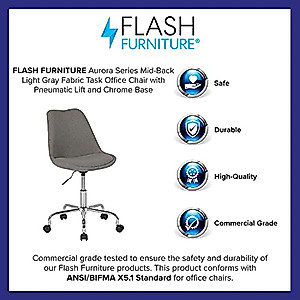 Flash Furniture Aurora Series Mid-Back Light Gray Fabric Task Office Chair with Pneumatic Lift and Chrome Base