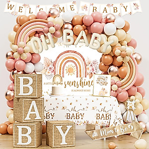 Boho Baby Shower Decorations, Boho Rainbow Baby Shower Party Supplies, A Little Ray of Sunshine is Almost Here, It’s a Girl Gender Reveal, Baby Shower Backdrop Balloon Arch Boxes Mom to Be Sash