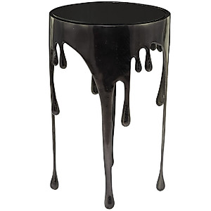 Deco 79 Aluminum Drip Accent Table with Melting Designed Legs and Shaded Glass Top, 16" x 16" x 25", Black
