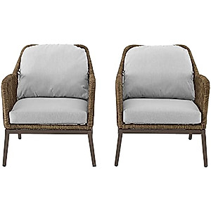 Crosley Furniture Haven 2-Piece Outdoor Chair Set, Wicker Patio Chairs for Conversation, Porch, Deck, Light Brown with Light Gray Cushions