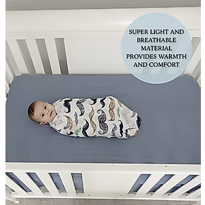 Noisy Mouse 47" x 47" Muslin Swaddle Blanket. 70% Bamboo, 30% Cotton. Little Man Mustache Pattern…