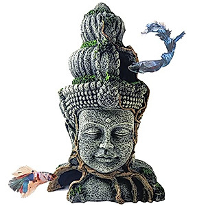 GXXMEI Buddha Head Statue Aquarium Decorations Resin Fish Hideout Betta Cave for Large Fish Tank Ornaments Betta Sleep Rest Hide Play Breed for 20 30 Gallon Aquarium