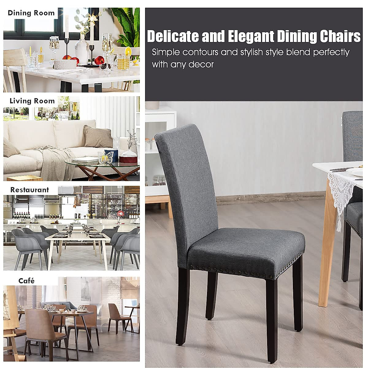 Giantex Set of 4 Upholstered Dining Chairs, with Wood Legs, Padded Seat, Fabric Parsons Dining Chairs for Dining Room, Dark Grey