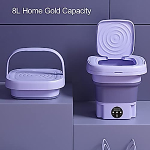 Fairnull 8L Portable Washing Machine, Foldable Mini Washing Machine, Small Washing Machine for Underwear, Baby Clothes, or Small Items, Suitable for Apartments, Dormitories, Camping, Travel (Purple)