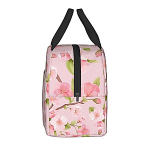 AuHomea Pink Sakura Blossom Lunch Bag For Women Men Insulated Lunch Box For Adult Reusable Lunch Bags With Pocket Zippers For Work, Picnic, School Or Travel