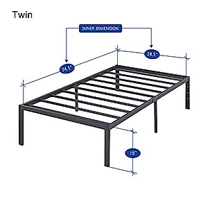 Olee Sleep 18 Inch Tall Heavy Duty Steel Slat Anti-slip Support Easy Assembly Mattress Foundation Maximum Storage Noise Free No Box Spring Needed, Black