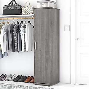 Bush Business Furniture Universal Narrow Clothing Storage Cabinet with Door and Shelves, Platinum Gray