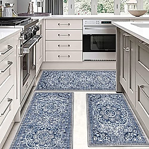 Ileading BohoRugs Sets 3 Piece with Runner Floral Carpet Farmhouse Mats Non Skid Washable for Kitchen Floor Office Sink Laundry