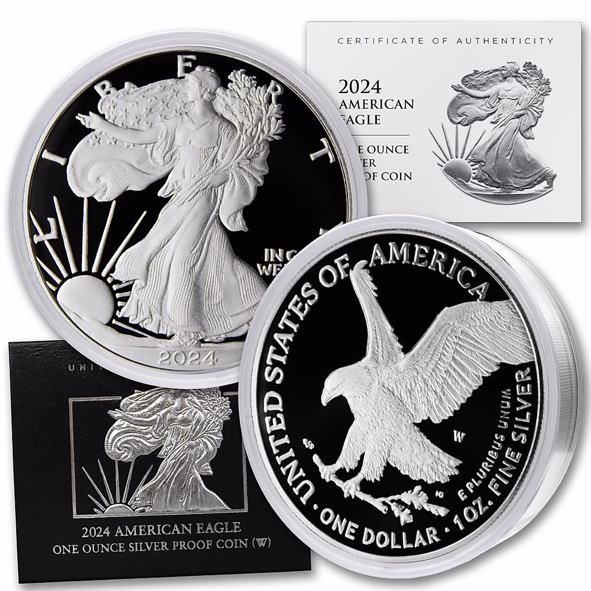 2024 W 1 oz American Silver Eagle Proof Coin in Original United States Mint Packaging (in Capsule) with Certificate of Authenticity $1 PR