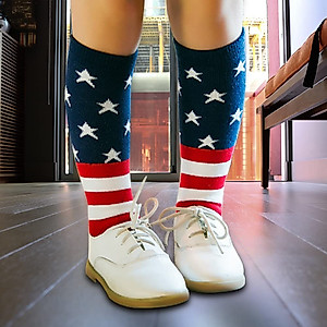 SYIDINZN USA Flag Socks Kids Socks Casual Crew Fashionable Cotton Striped and Star Socks Knee High American Flag Sock for Boys, Girls, Baby, Toddler & Child (4-6 years)