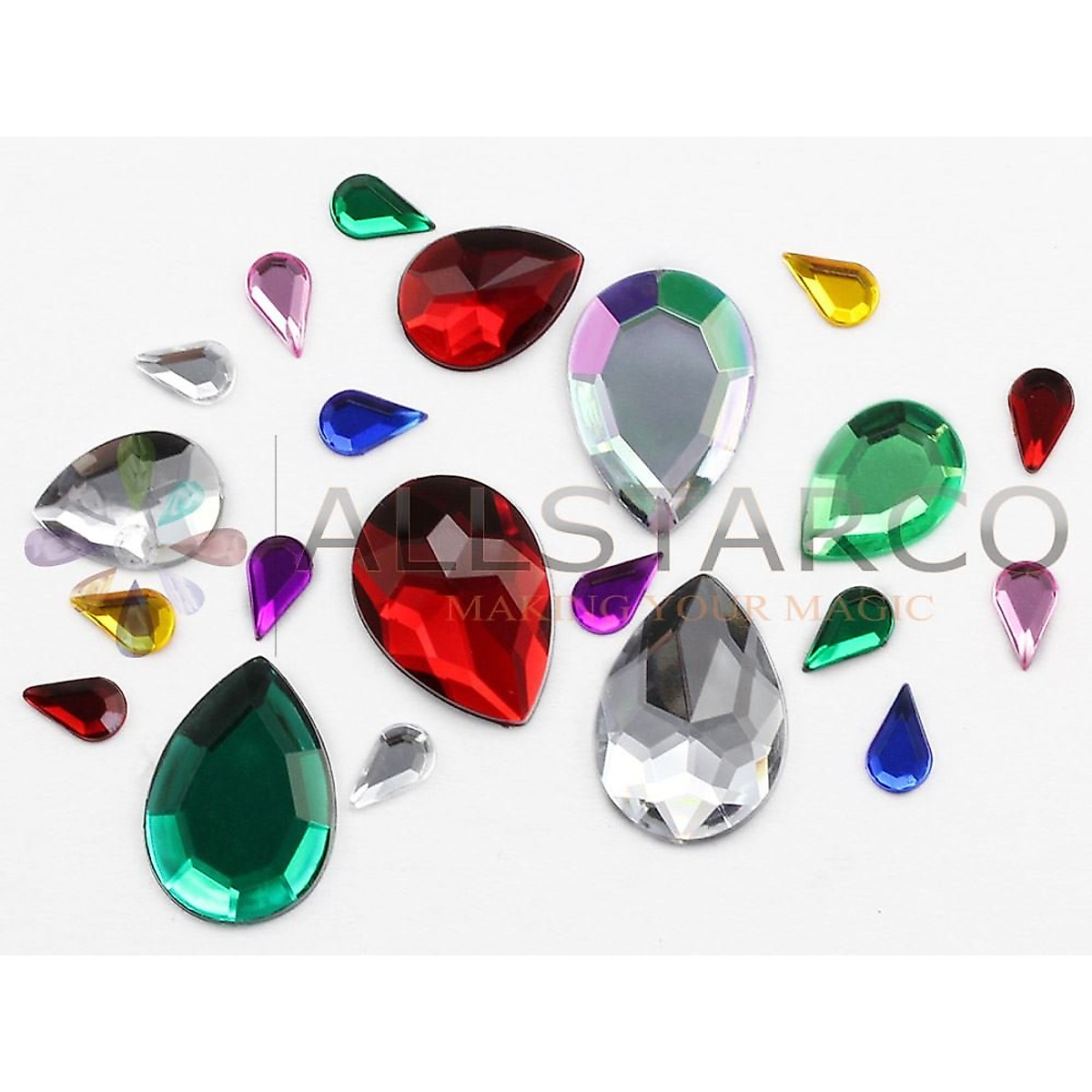 Allstarco 18x13mm Flat Back Teardrop Acrylic Rhinestones Plastic Gems for Jewelry Making Costume Jewels Cosplay Card Making Embelishments Crafts - 30 Pieces (Pink H112)