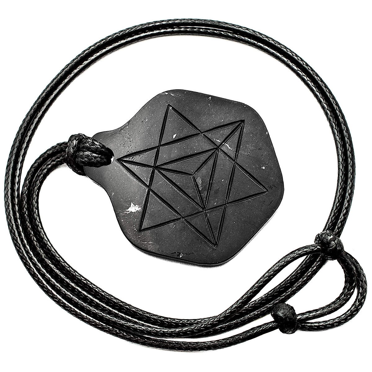 Wallystone Gems Shungite - Men's Jewelry - Merkaba - Sacred Geometry formulas Universe - Shungite Stone Type II - Pendant Necklace
