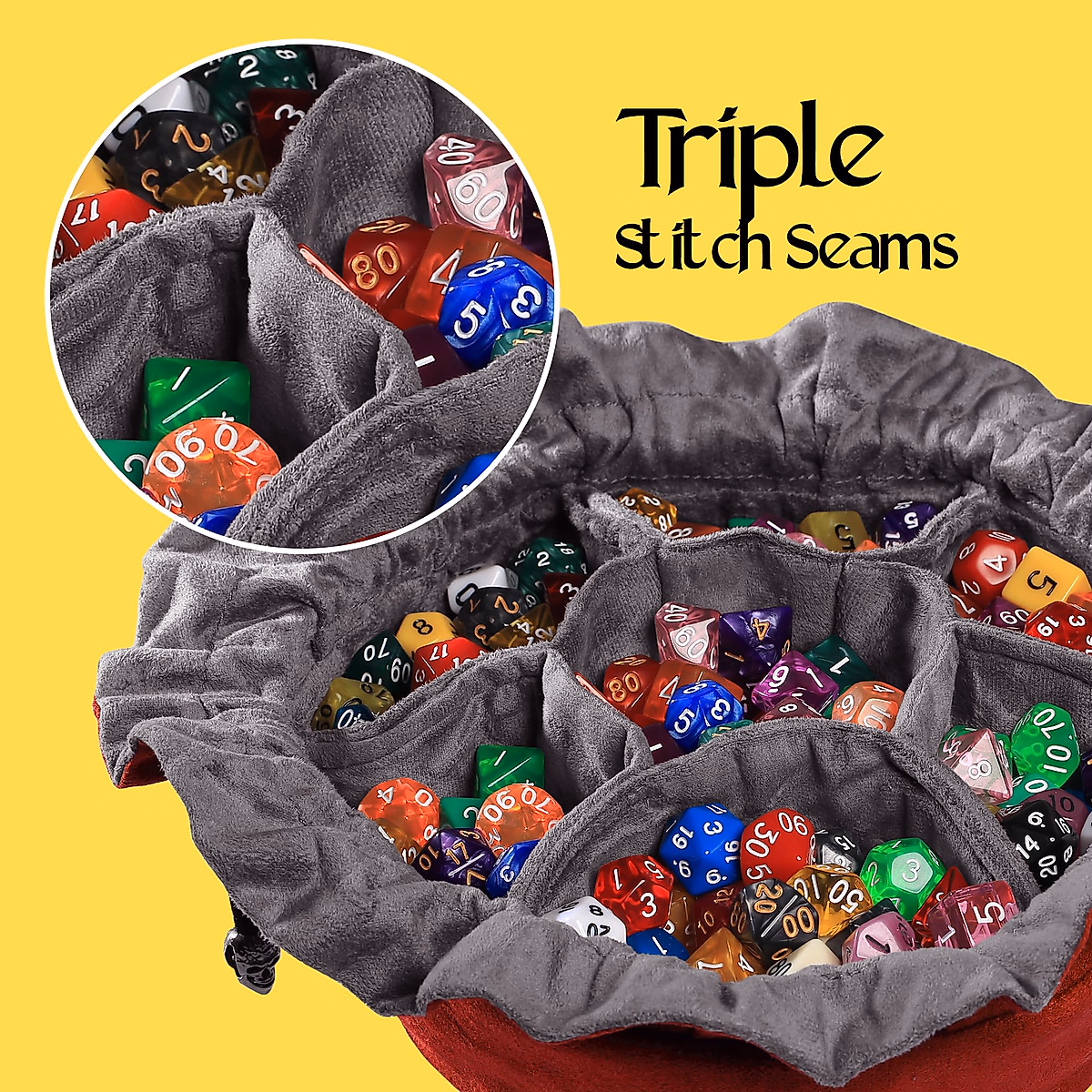 CardKingPro Immense Dice Bags with Pockets - Red - Capacity 150+ Dice - Great for Dice Hoarders [Patented Design]