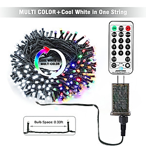 BrizLabs Christmas Tree Lights, 262ft 800 LED Color Changing Christmas Lights with Remote, 11 Modes Cool White & Multicolor Christmas Lights, 30V Plugin Dimmable Lights Green Wire for Xmas Tree Home