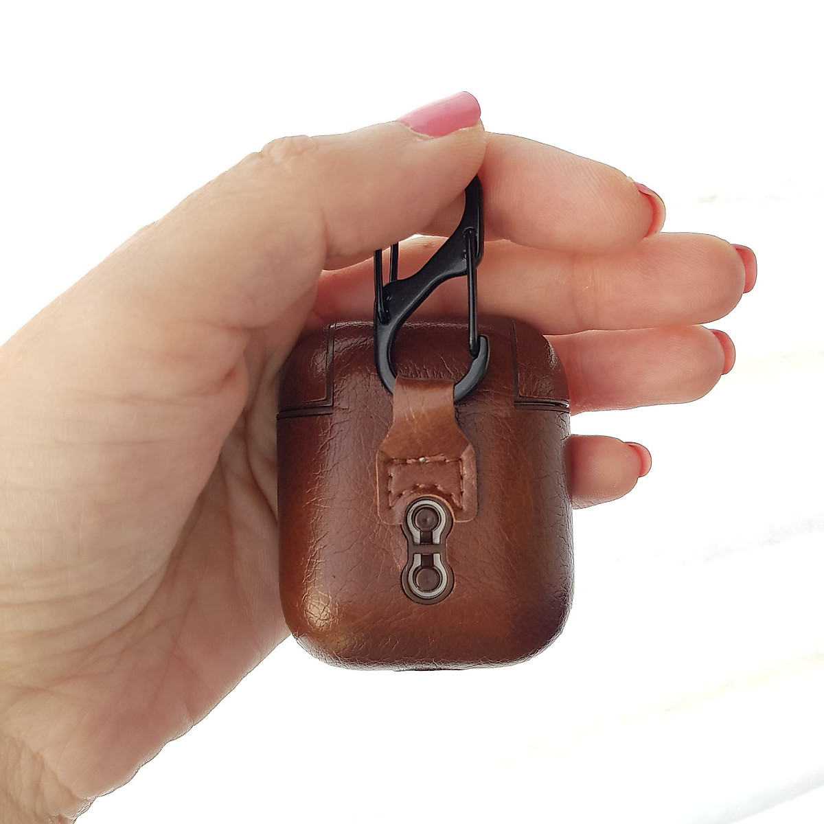 Custom Name AirPods PU Leather Case, Personalized Protective Cover Compatible with Apple AirPod 1 or 2[Front LED Visible] [Support Wireless Charging] Keychain Brown/Light Brown/Red