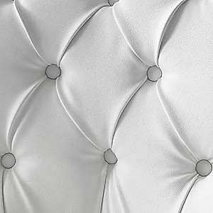 InspiredHome White Leather Dining Chair - Design: Alberto | Set of 2 | Tufted | Ring Handle | Chrome Nailhead Finish