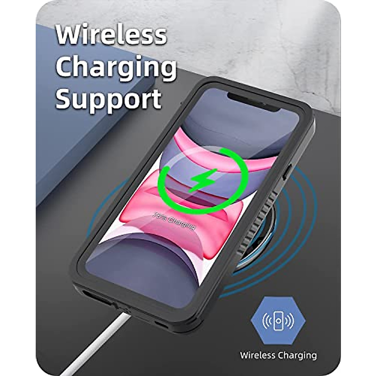 WIFORT iPhone 11 Waterproof Case - Built-in Screen Protector Water Resistant Cover Protective Drop Protection Hard, Shockproof Full Body Defender Tough Military Grade - 6.1" Black