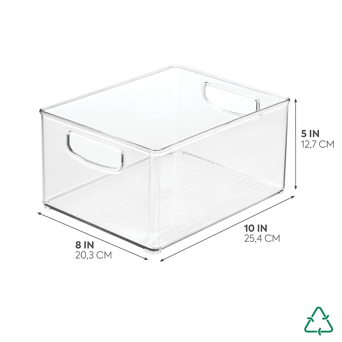 iDesign Recycled Plastic Extra-Large Bin with Easy to Grip Integrated Handles for Kitchen, Fridge, Freezer, Pantry and Cabinet Organization, The Linus Collection, 10” x 8” x 5