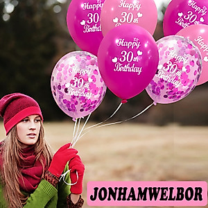 JONHAMWELBOR Happy 30th Birthday Balloon (30pcs 12inch) Hot Pink and Pink Latex Inflatable Confetti Anniversary Party Helium Balloons Decorations Supplies for 30 Year Old Women,Her,Daughter,Sister