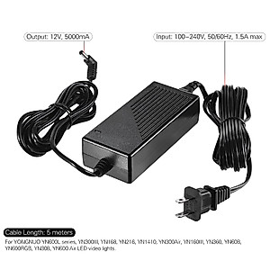 YONGNUO YONGNUO 12V 5A AC Power Adapter with US Plug Wide Voltage 100-240V for YONGNUO YN600L Series YN300III YN168 YN216 YN1410 YN300Air YN160III YN360 YN608 YN600RGB YN308 YN600 Air LED Video Light
