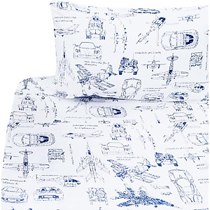 J-pinno Cars Tank Helicopter Aircraft Military Transport Vehicles Twin 100% Cotton 3 Pieces Sheet Set for Kids Boys Children Flat Sheet + Fitted Sheet + Pillowcase Bedding Set