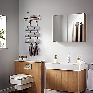 Towel Rack Holder for Bathroom Wall Mounted,Metal Towel Racks with Wooden Shelf and 3 Hooks,Storage Organizer for Bath Towel,Beach Towel,Hand Towel,Washcloth,Small Towel