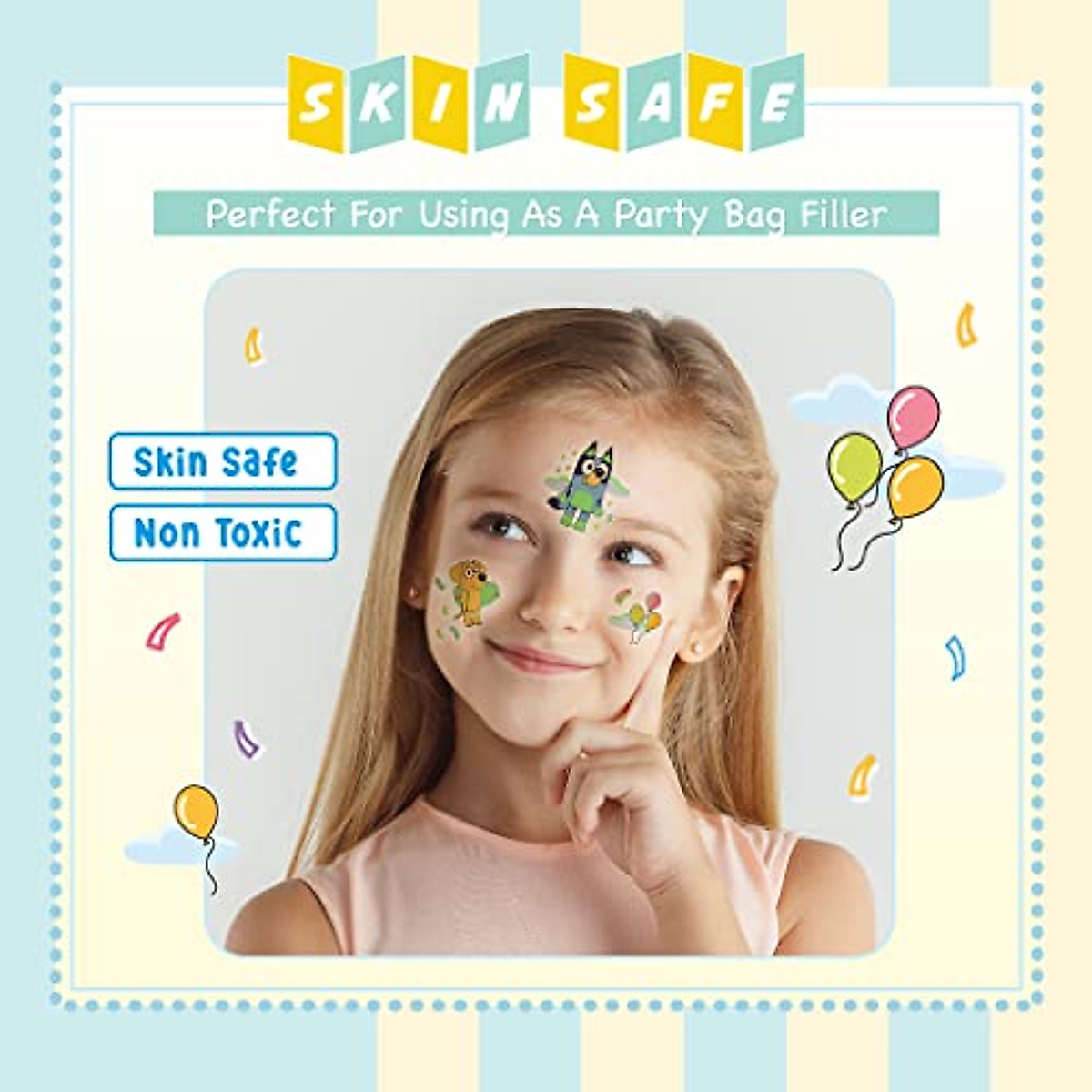 Blue Dog Tattoo Stickers 8 Sheets, Birthday Party Supplies, Glow in The Dark/Luminous Temporary Tattoos Sticker & Decoration for Kids Girls Boys, Themed Parties Favors Gift & Decorations