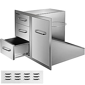 Mophorn Outdoor Kitchen Door Drawer Combo 29.5" W x 22.6" H x 21.7''D, Access Door/Triple Drawers with Propane Drawer and Adjustable Garbage Ring, Perfect for BBQ Island Patio Grill Station