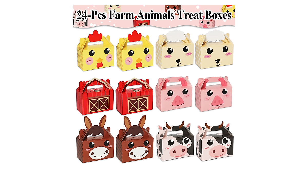 Farm Animal Party Favor Boxes - 24 Pack for Kids