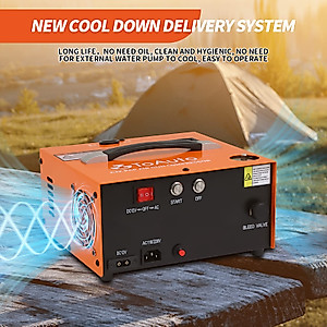 TOAUTO A2X Upgraded PCP Air Compressor, One Button Start, Auto-Stop, Portable 4500Psi/30Mpa, Oil/Water-Free, HPA Compressor for Paintball/PCP Air Rifle/Scuba Tank,Powered by Home 110VAC or Car 12VDC