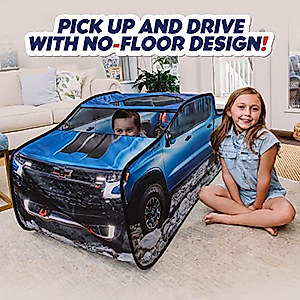 Chevy Silverado Pop Up Tent, Large Off-Road Pickup Truck Play Tent for Kids, Indoor and Outdoor Birthday Gift Boy, Blue
