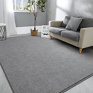 Hutha Large Area Rugs for Bedroom Living Room, 4x6 Grey Solid Fluffy Super Soft Memory-Foam Furry Bedside Carpets, Modern Indoor Floor Rug Aesthetic Minimalist Rug for Kids Girls Boys Home Decor