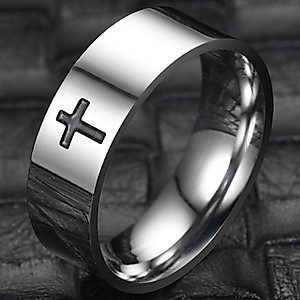 Jude Jewelers 8mm Stainless Steel Classical Simple Plain Christian Cross Religious Wedding Band Ring (Silver, 9)