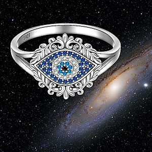 Sterling Silver Evil Eye Ring Spiritual Blue third Turkish Evil Eye Rings Inspirational Faith for Women Jewelry Size 7