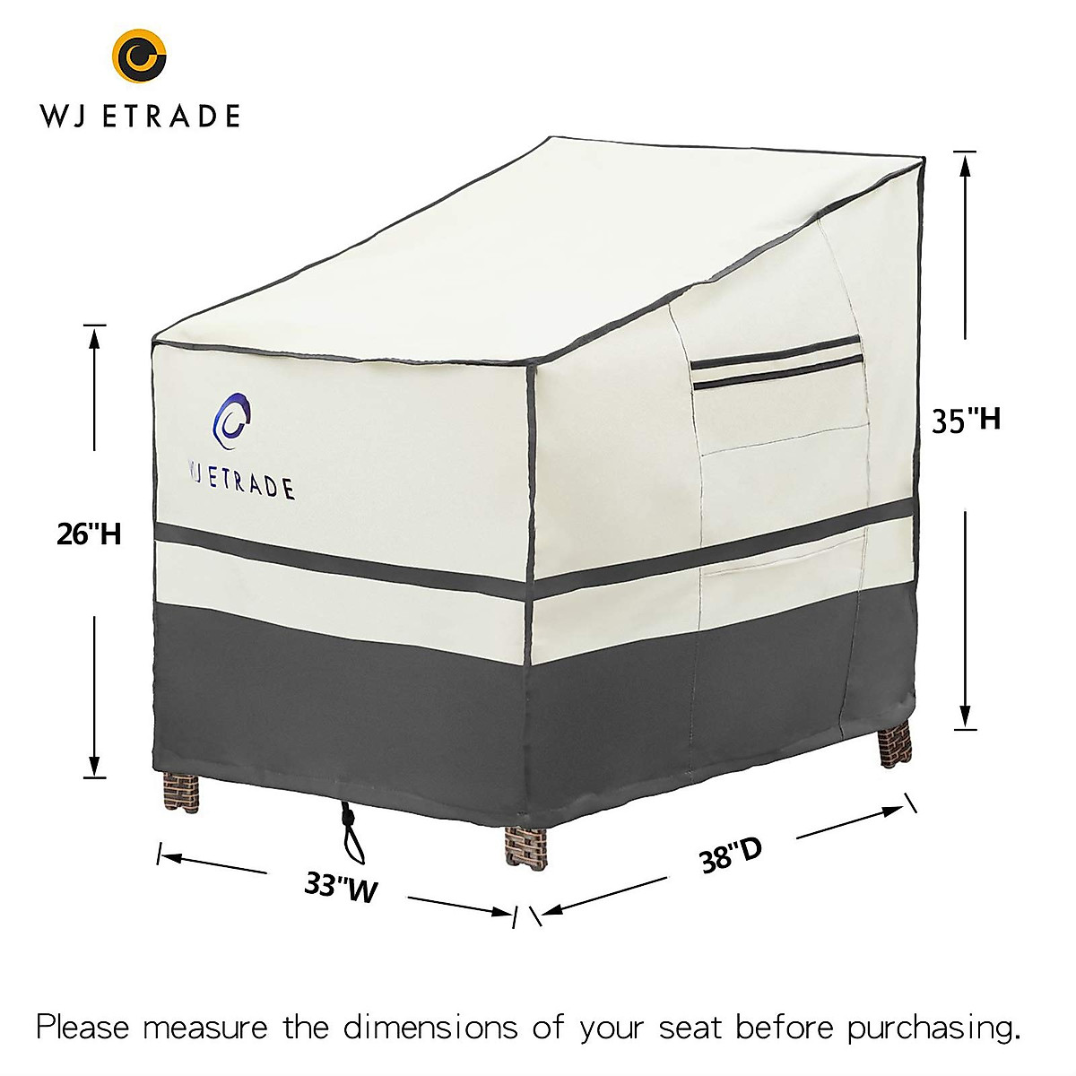 WJ-X3 Patio Chair Covers, 2Pack, 33" W x 38" D x 35" H Lounge Chair Cover, Heavy Duty Waterproof UV Resistant Outdoor Furniture Cover, Beige+Grey