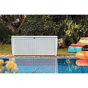 Keter Sumatra 135 Gallon Resin Rattan Look Outdoor Deck Box for Patio Furniture Cushions, Garden Tools, Toys, and Pool Storage