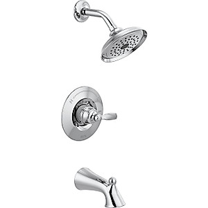 Delta Faucet Woodhurst 14 Series Single-Handle Chrome Tub and Shower Faucet, Shower Trim Kit with Single-Spray Chrome Shower Head, Shower System, Chrome T14432 (Valve Not Included), Without Rough