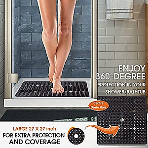 ENKOSI Large Square Shower Mat Non Slip - Non Slip Shower Mats - Bathroom Shower Mat - Black Shower Mat - No Slip Shower Mats - Shower Floor Mat - Shower Mats for Showers Anti Slip (Black 27x27)