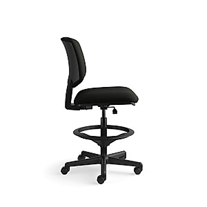 HON, Black Volt Leather Office Chair Sit-To-Stand Seating, Foot Ring, 250lb Max Weight With Wheels for Computer/Desk, Task Stool