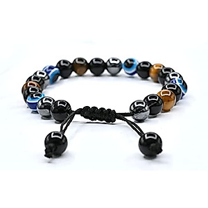 Evil Eye Bracelets for Men Women - Ultimate Protection Mens Bracelet - Evil Eye, Black Obsidian, Tigers Eye and Hematite - Healing Bracelets Gifts for Mom Mothers Day Pulseras Para Hombres Mujer