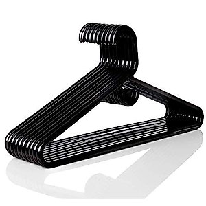 Plastic Hangers HD Heavy Duty, 32 Pcs. Black Color, Made in USA, 3/8” Thickness, Durable, Tubular, Lightweight, for Clothes, Coat, Pants, Shirts, Dress, TINEFF, Free and Quick delivery from USA