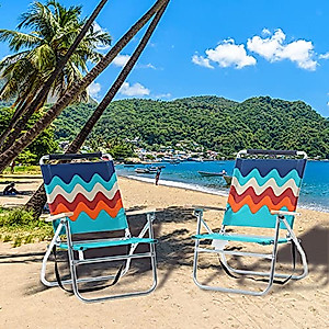 GREEN PARTY Beach Chair 2 Pack Aluminum Lightweight Folding Reclining Beach Chair with 3 Positions, Cooler Bag, and Wooden Armrest for Outdoor Camping Lawn, Support 250LBS, Blue