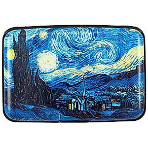Caranda Credit Cards Holder, RFID Blocking Aluminum Wallet Metal Slim Hard Case for Men Women (Vincent van Gogh The Starry Night)