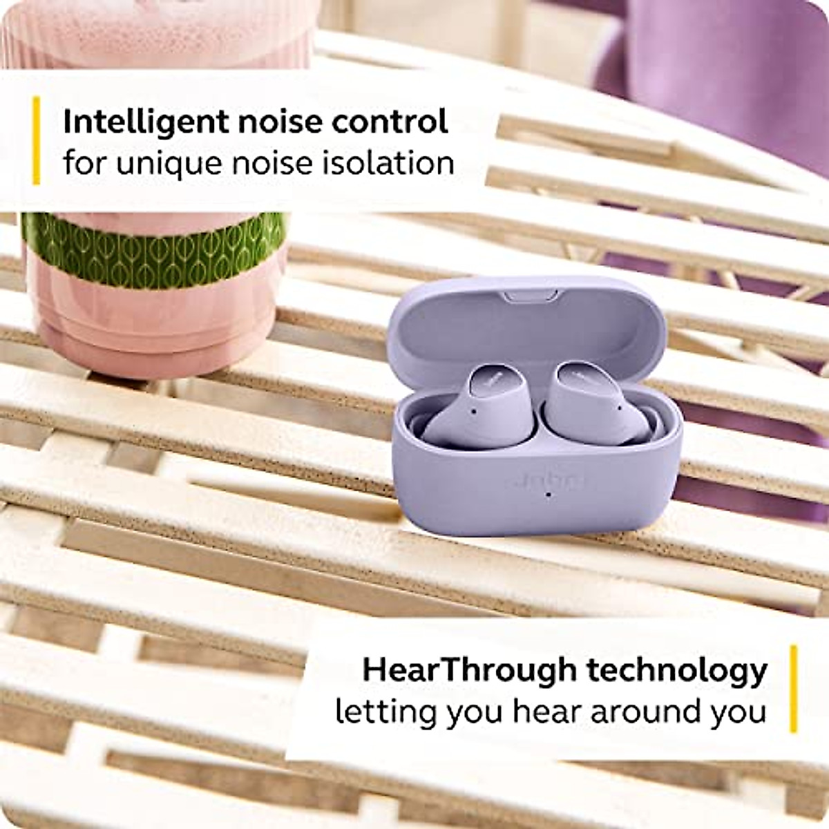 Jabra Elite 3 in Ear Wireless Bluetooth Earbuds – Noise Isolating True Wireless Buds with 4 Built-in Microphones for Clear Calls, Rich Bass, Customizable Sound, and Mono Mode - Lilac