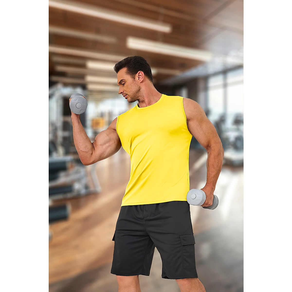 MAGCOMSEN Workout Tank Tops for Men Dry Fit Sleeveless Shirts Muscle Boxing Dry Fit Tank Tops Fitness Active Summer Tank Tops Yellow XL