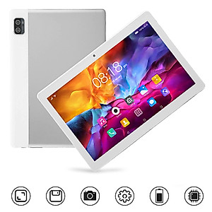 EBTOOLS 5G WiFi Tablet, 10.1in 6GB 128GB Screen Silver Tablet, MT6592 10 Cores Calling Tablet with Dual Cameras for Android 12 100 to 240V