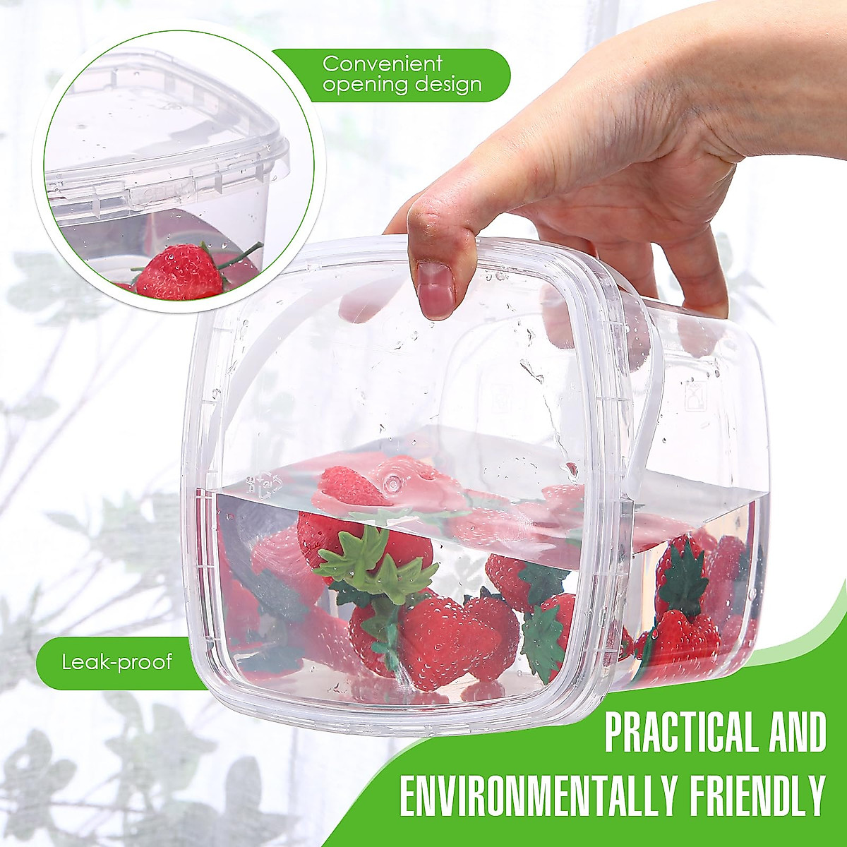 Menkxi 15 Pcs 68 oz Plastic Deli Containers with Lids and Handles Square Clear Food Storage Containers Reusable Freezer Containers for Food Storage and Meal Prep, Freezer and Microwave Safe