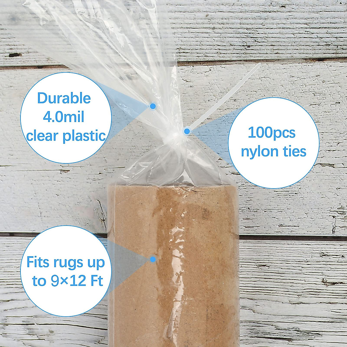 3 Pcs 𝑬𝒙𝒕𝒓𝒂 𝑳𝒂𝒓𝒈𝒆 Plastic Rug Storage Bag, Fits Rug up to 9'x 12' Large Clear Carpet Bag Moving Bag with 100 Pcs Zip Tie Perfect for Storage, Moving, Packing, Shipping